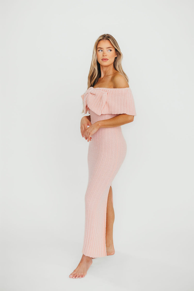 Aston Bow Front Maxi Sweater Dress in Pinkish Petal – Bump Friendly ...