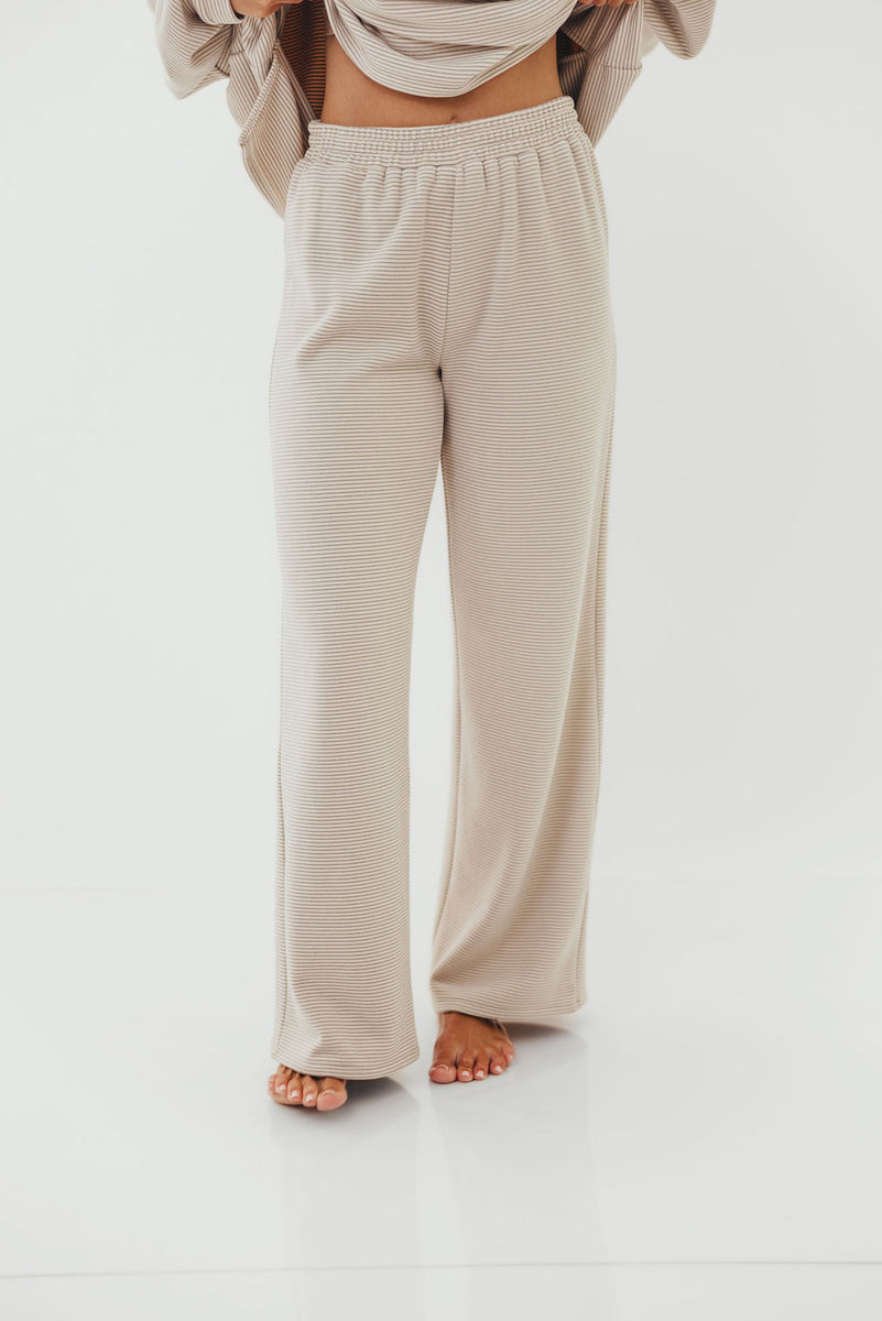 Campbell Striped Fleece Lounge Pants in Cream/Grey *Worth Exclusive Pr ...