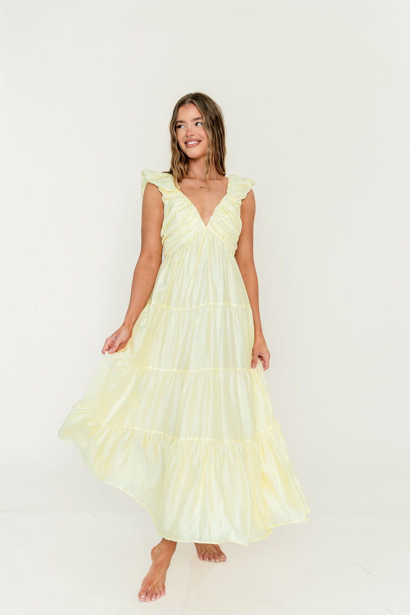 Katy Pleated Bodice Maxi Dress in Lemon - Bump Friendly – Worth Collective
