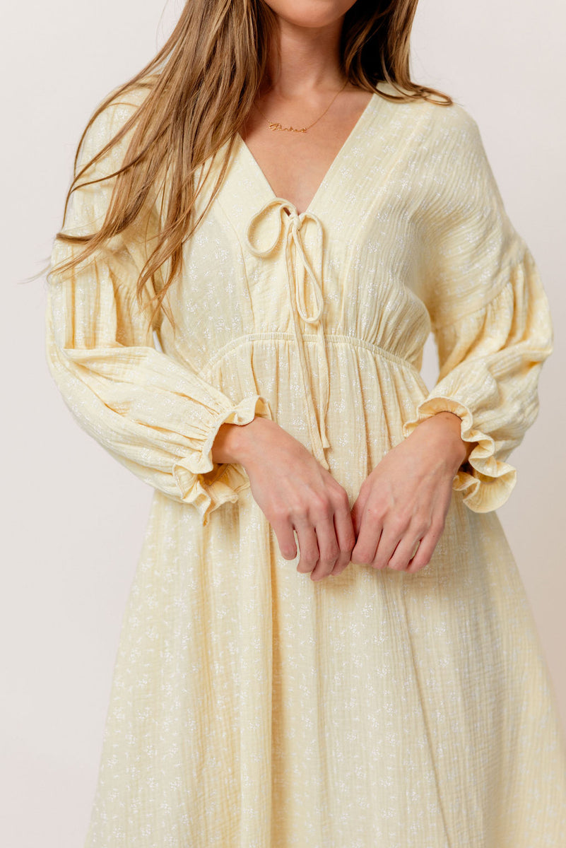 Hunter 100% Cotton Midi Dress in Custard Foliage - Bump Friendly ...